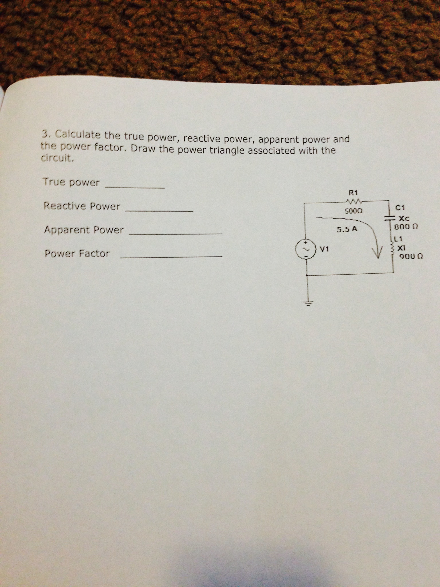 Solved Calculate the true power, reactive power, apparent | Chegg.com