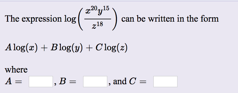 Solved The expression log(x^20y^15/z^18) can be written in | Chegg.com