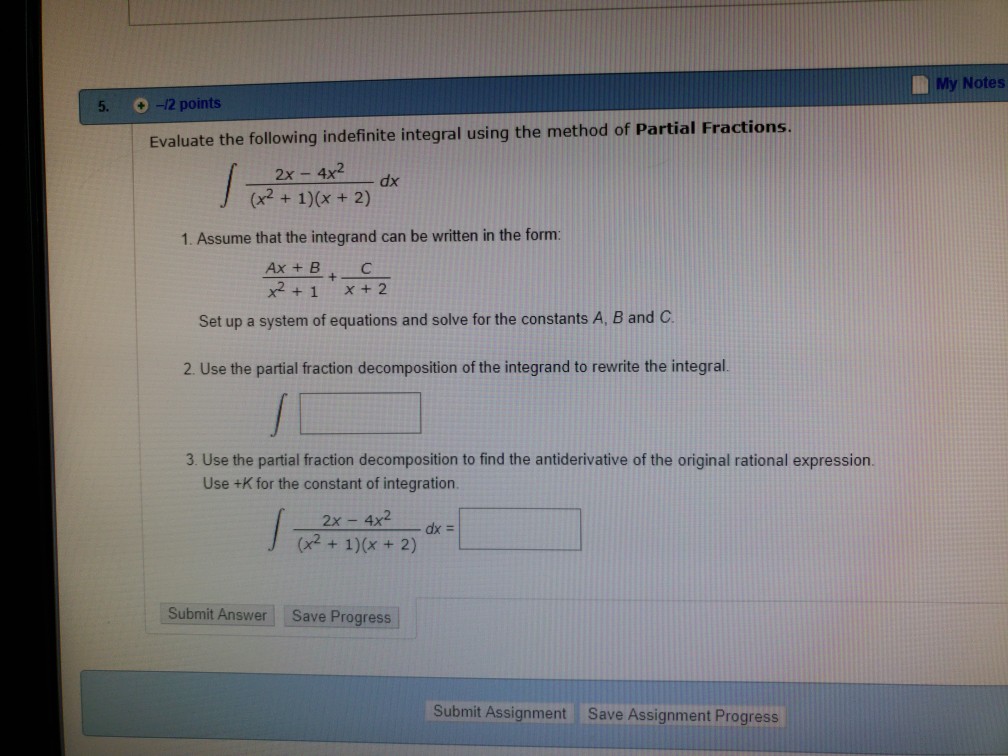 Solved My Notes 5. -12 points Evaluate the following | Chegg.com