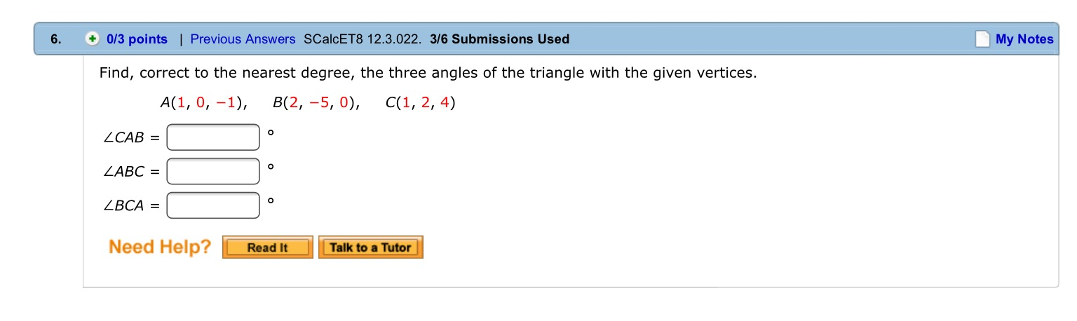 Solved Find, correct to the nearest degree, the three angles | Chegg.com