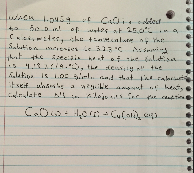 Solved When 1.045 g of CaO is added to 50.0 mL of water at | Chegg.com