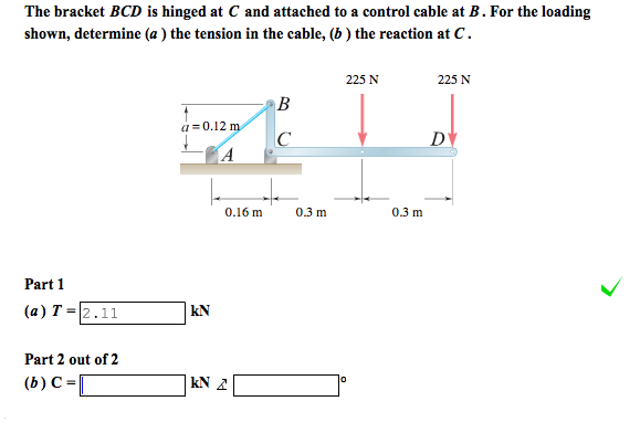 Solved The bracket BCD is hinged at C and attached to a | Chegg.com