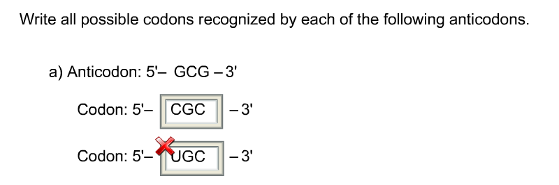 Solved Write all possible codons recognized by each of the | Chegg.com