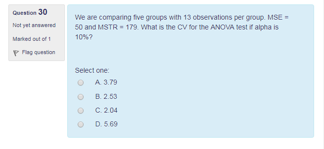 Solved Question 30 We are comparing five groups with 13 | Chegg.com
