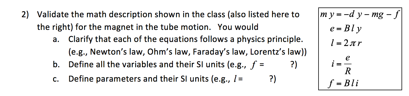 Solved Validate the math description shown in the class | Chegg.com