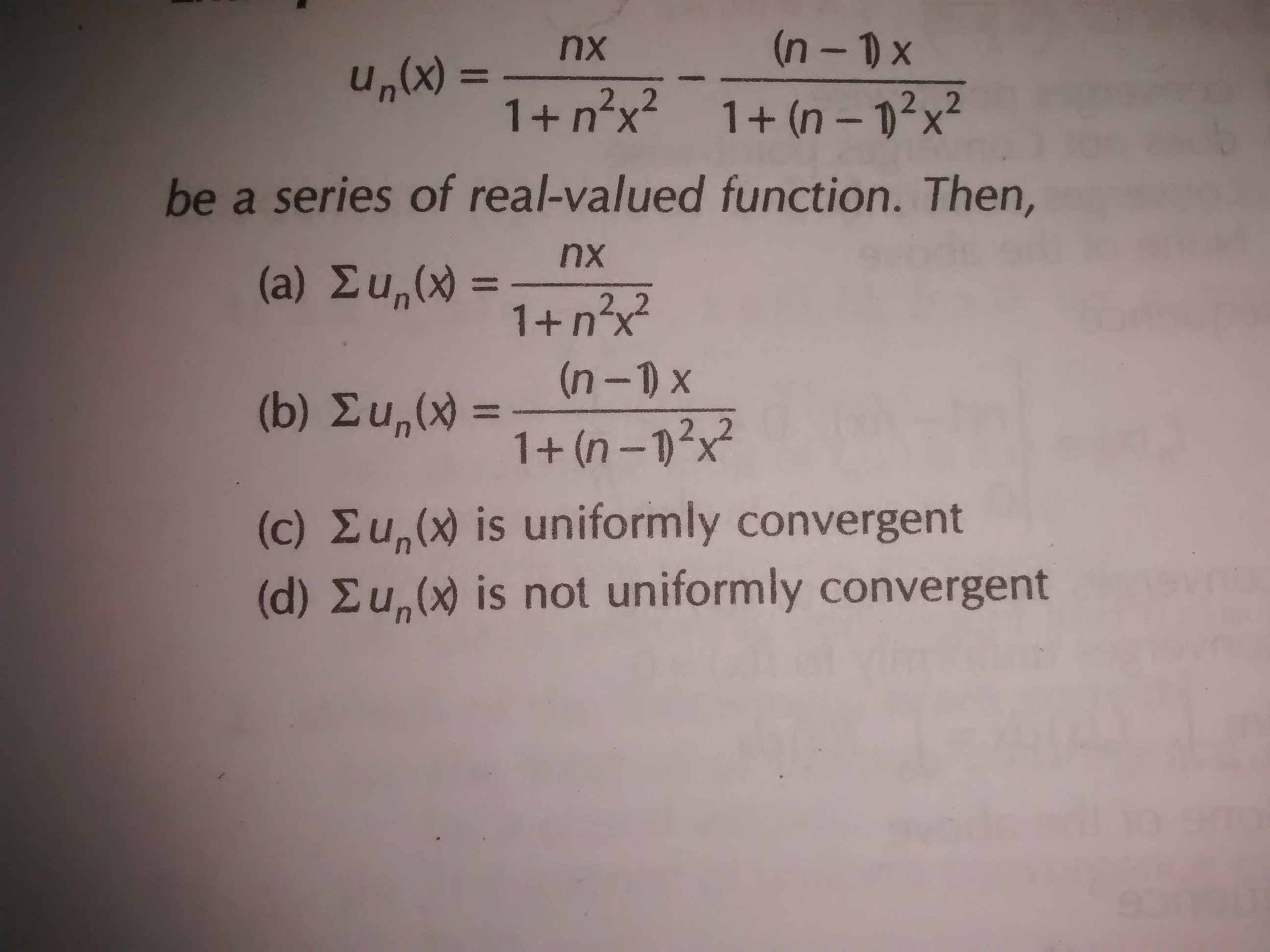 Solved un(X) = nx/1 + n2x2 - (n - 1)x/1 + (n - 1)2 x2 be a | Chegg.com