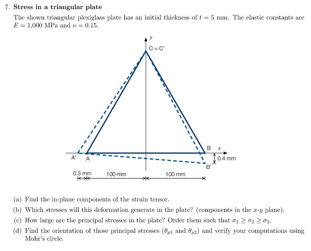 Solved 7. Stress in a triangular plate The shown triangular | Chegg.com