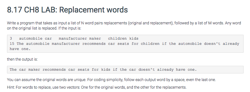 Solved 8.17 CH8 LAB: Replacement words Write a program that | Chegg.com
