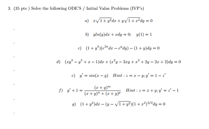 Solved Solve the following ODE'S/Initial Value Problems | Chegg.com