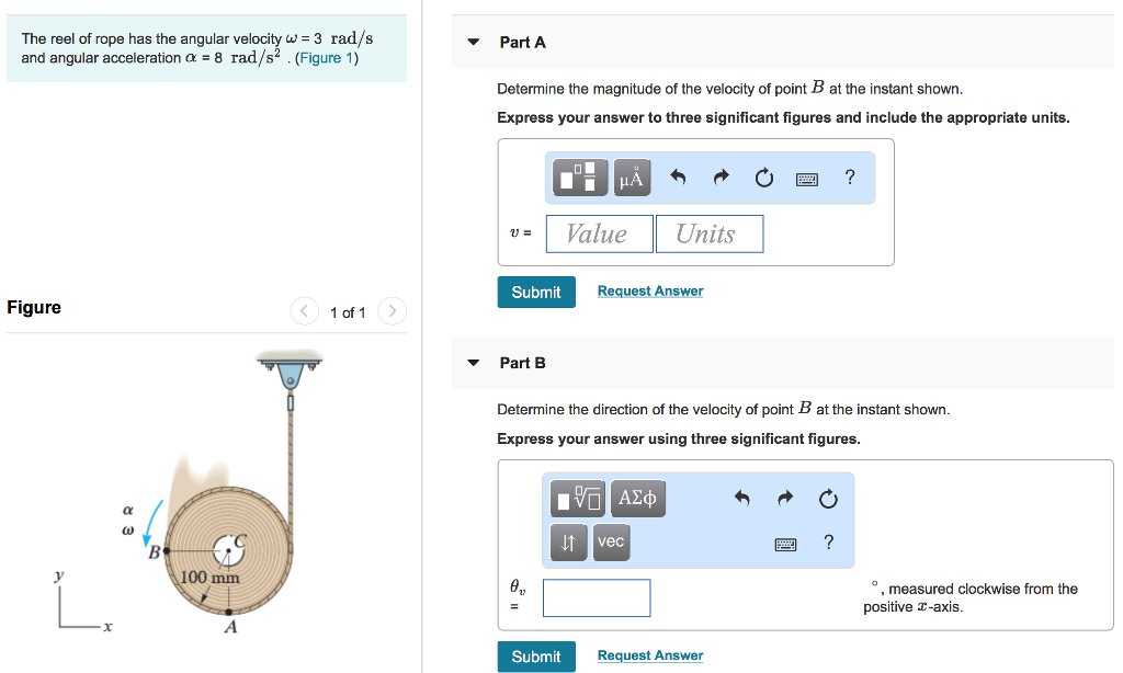 Solved The reel of rope has the angular velocity w = 3 rad/s | Chegg.com