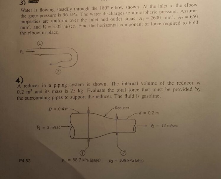 Solved Water is flowing steadily through the 180° elbow | Chegg.com