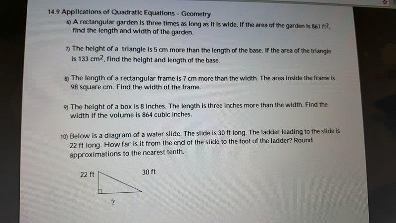 Solved Applications of Quadratic Equations - Geometry 6) A | Chegg.com