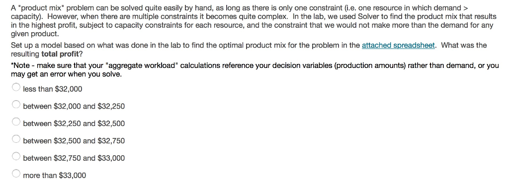 Solved A "product mix" problem can be solved quite easily by | Chegg.com