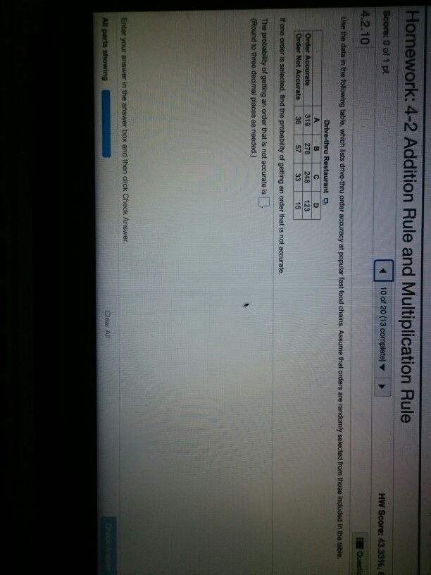 Solved Homework: 4-2 Addition Rule and Multiplication Rule | Chegg.com