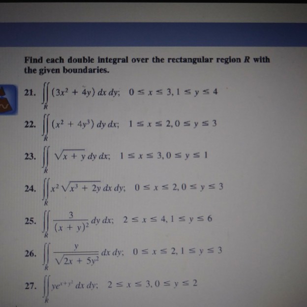 Solved Find each double integral over the rectangular region | Chegg.com