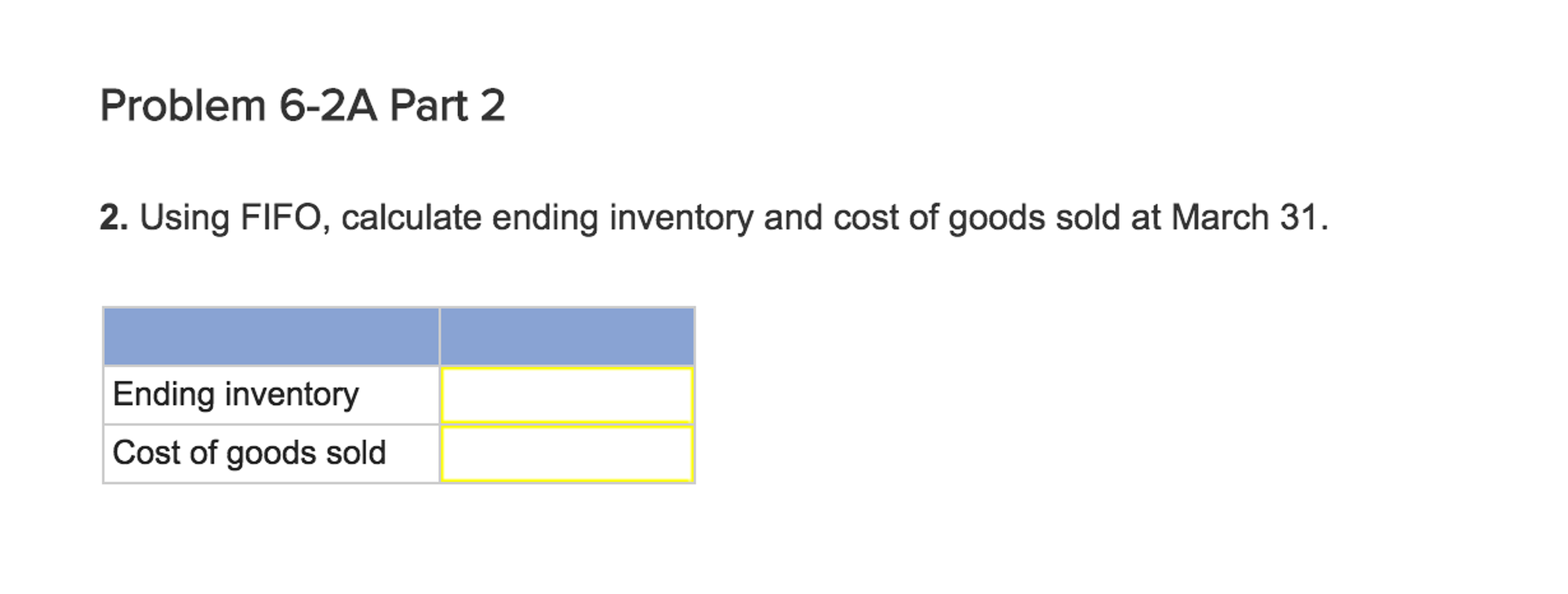 Solved Problem 6-2A Calculate ending inventory, cost of | Chegg.com