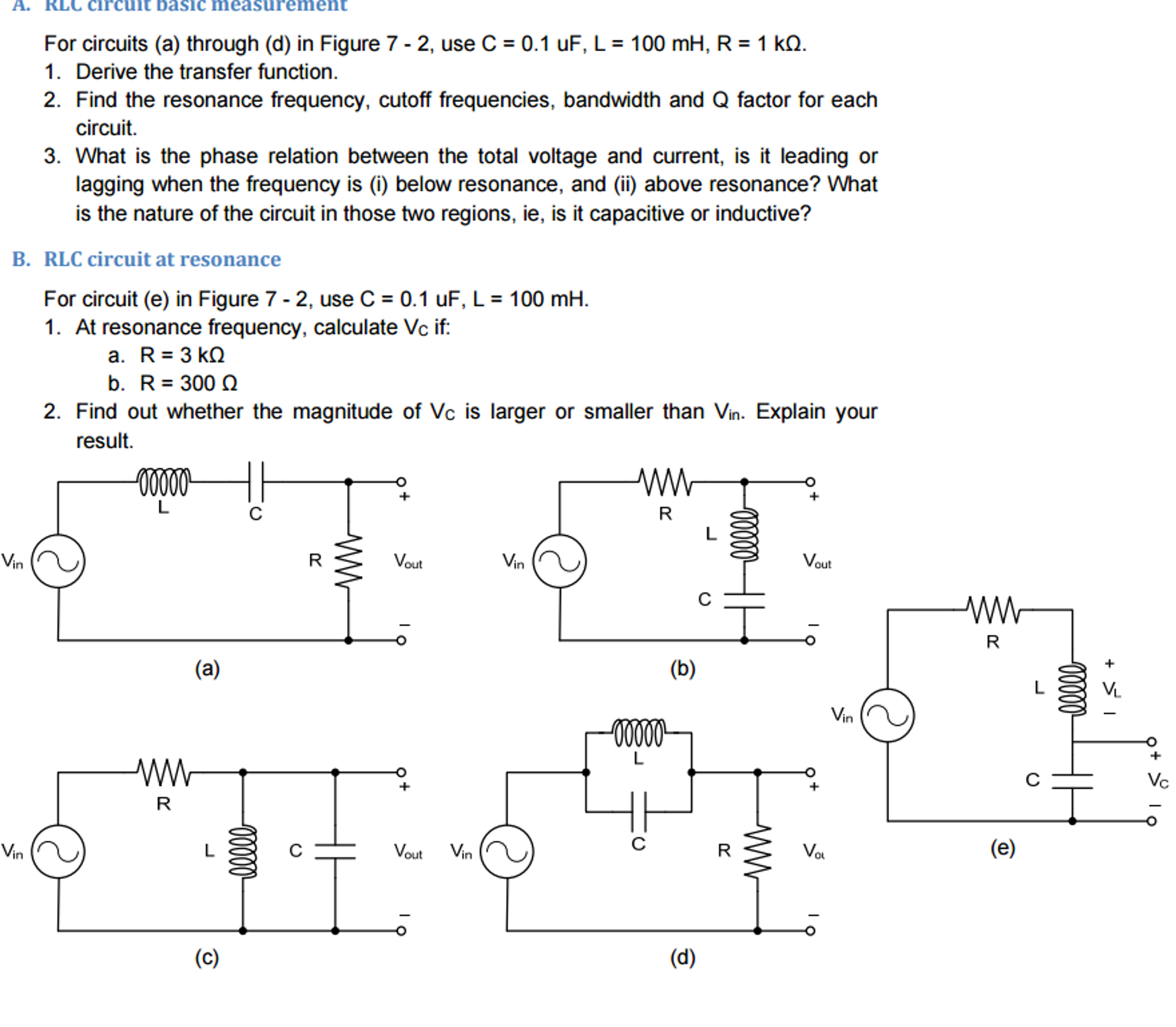 Solved RLC circuit basic measurement For circuits (a) | Chegg.com