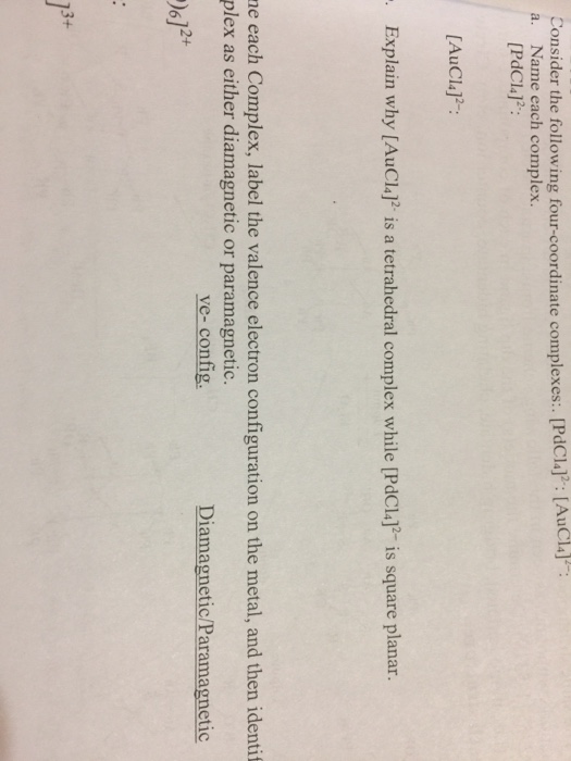 Solved Consider the following four-coordinate complexes:. | Chegg.com