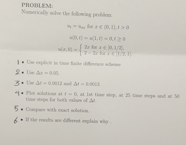 Solved PROBLEM: Numerically solve the following problem: ut | Chegg.com