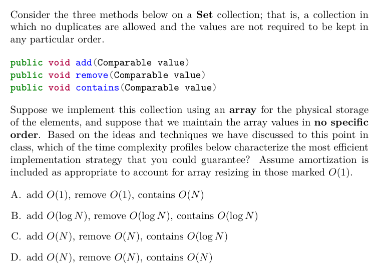 Solved Consider the three methods below on a Set collection; | Chegg.com