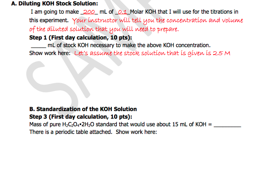 Solved A. Diluting KOH Stock Solution: I am going to | Chegg.com