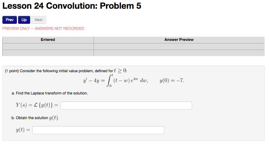 Solved Lesson 24 Convolution: Problem 5 Prev Up Next PREVIEW | Chegg.com
