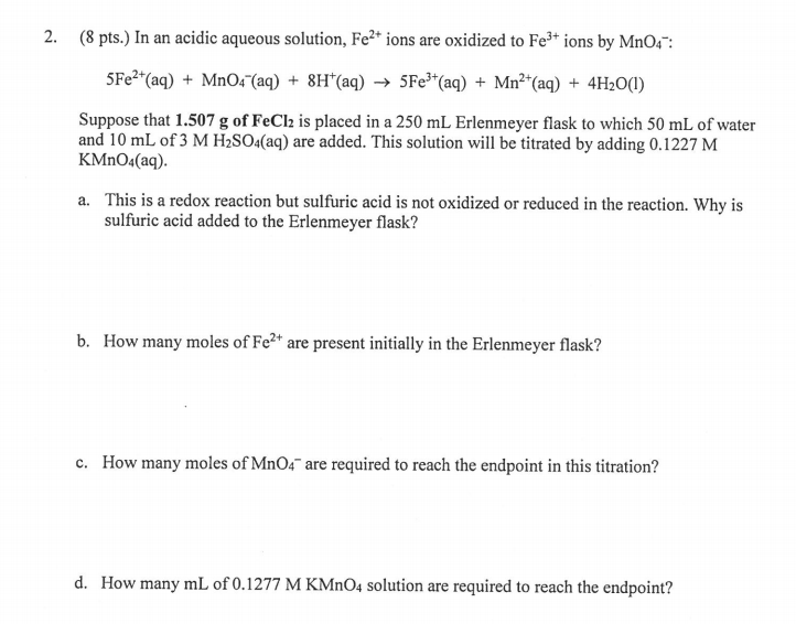 Solved In an acidic aqueous solution, Fe^2+ ions are | Chegg.com