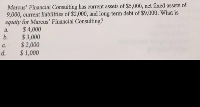 Solved Marcus' Financial Consulting has current assets of | Chegg.com
