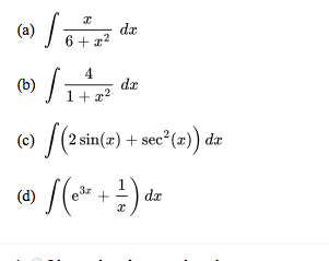 Solved Integral x/6 + x^2 dx. integral 4/1 + x^2 dx. | Chegg.com