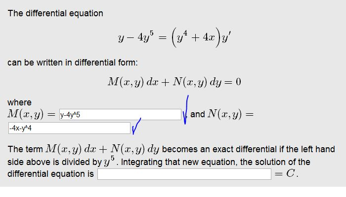 Solved The differential equation y - 4y5 = (y4 + 4x)y' can | Chegg.com