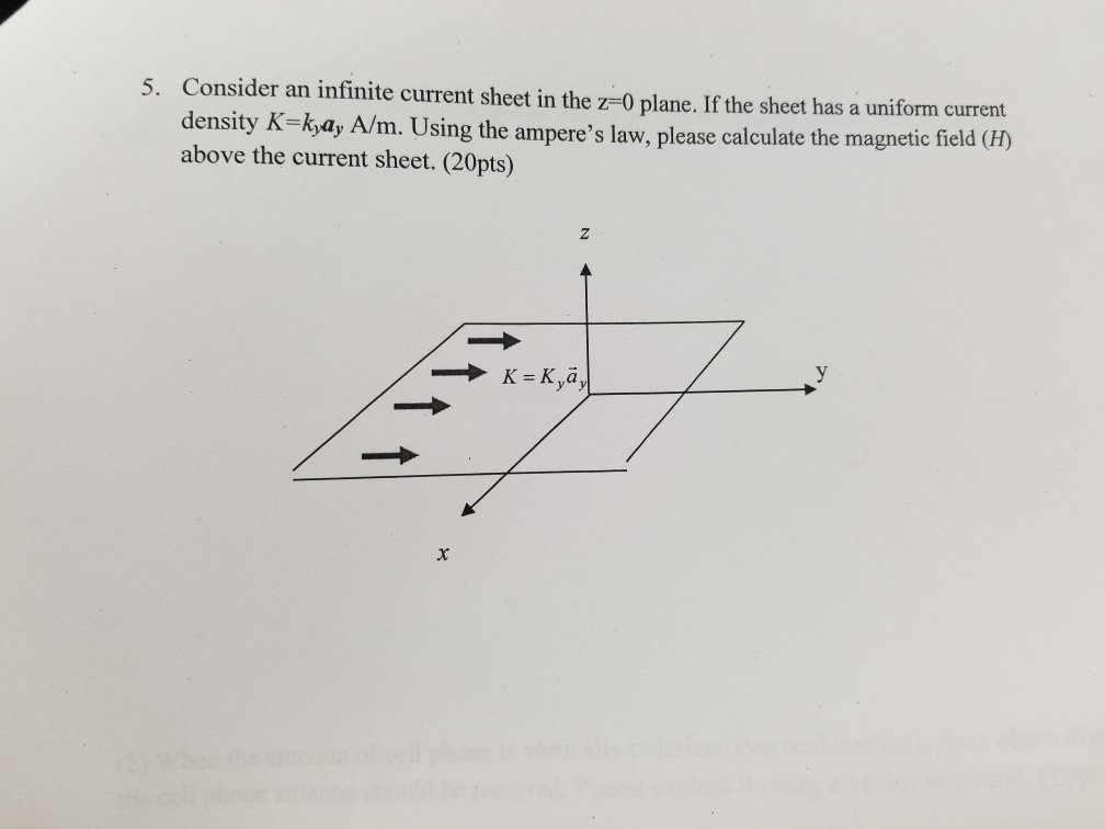 Solved 5. Consider an infinite current sheet in the z-0 | Chegg.com Solved 5. Consider an infinite current sheet in the z-0 | Chegg.com