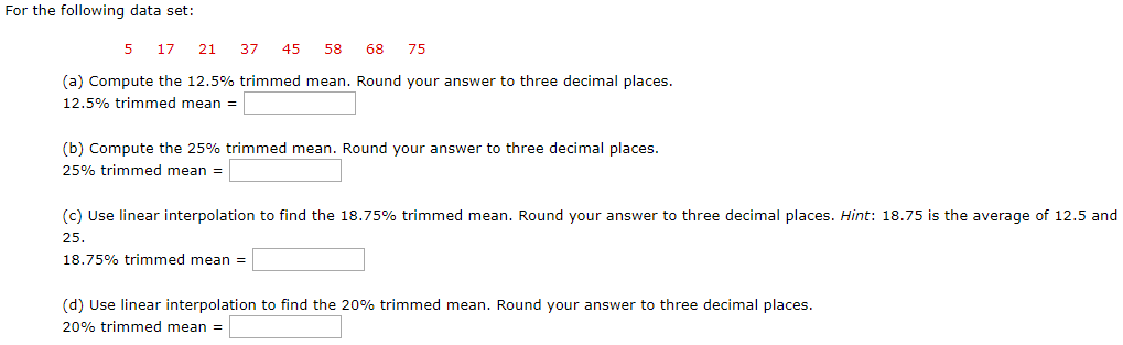 Solved For the following data set: 5 17 21 37 45 58 68 75 | Chegg.com