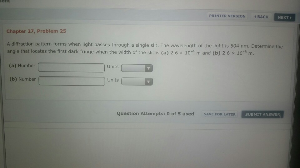 Solved A diffraction pattern forms when light passes through | Chegg.com