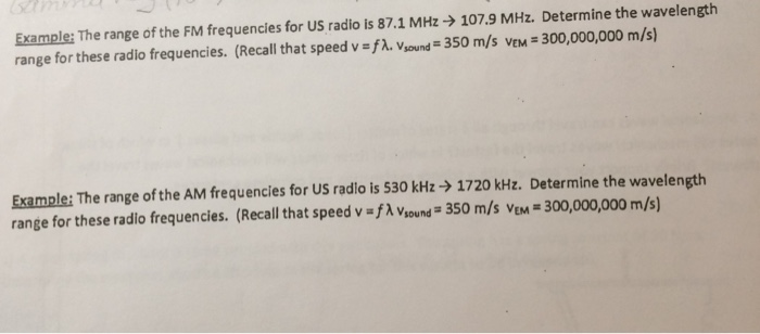 Solved Example: The range of the FM frequencies for US radio | Chegg.com