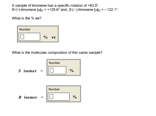 Solved A sample of limonene has a specific rotation of +83.5 | Chegg.com