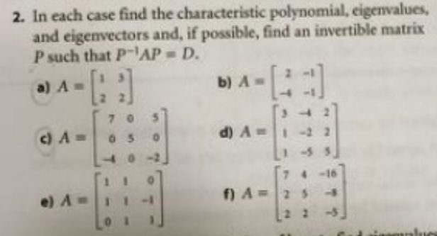 Solved In each case find the characteristic polynomial, | Chegg.com