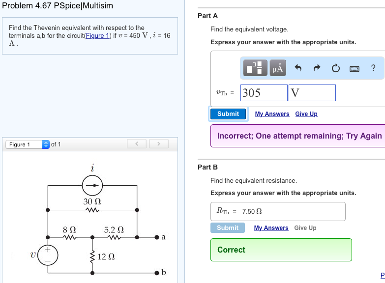 Solved Problem 4.67 PSpice Multisim Part A Find the Thevenin | Chegg.com