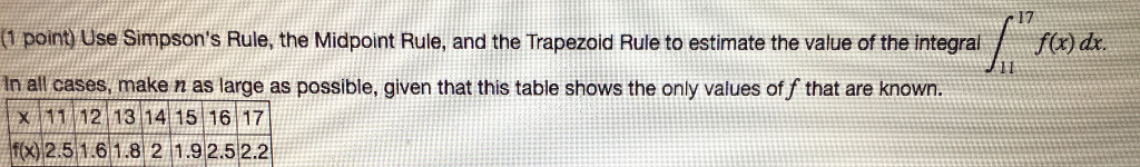 Solved Use Simpson's Rule, the Midpoint Rule, and the | Chegg.com