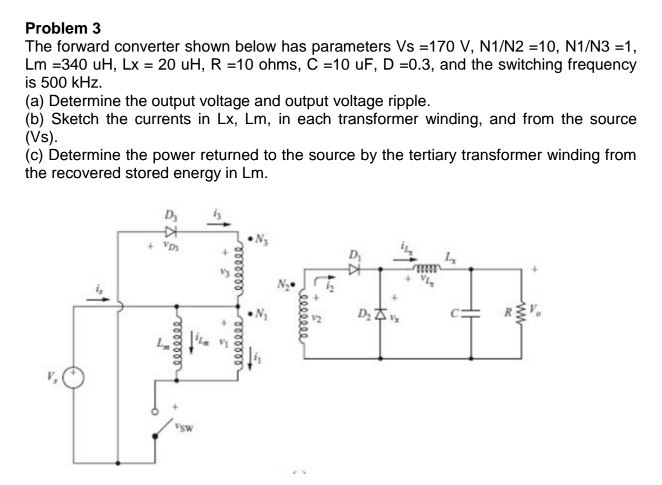 Solved The forward converter shown below has parameters Vs | Chegg.com