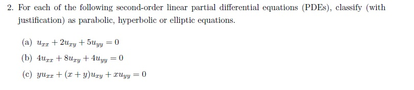 Solved For each of the following second-order linear partial | Chegg.com