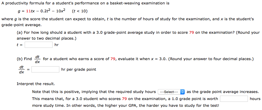 Solved A productivity formula for a student?s performance on | Chegg.com