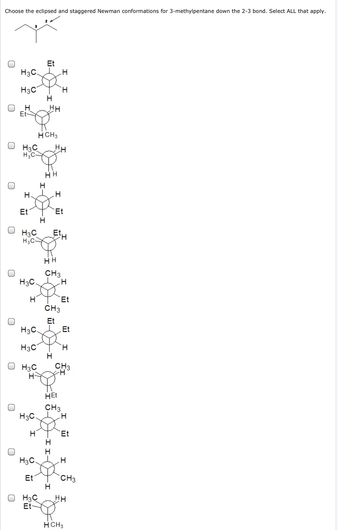 Solved Choose the eclipsed and staggered Newman | Chegg.com