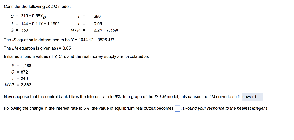 Solved Consider the following IS-LM model: The IS equation | Chegg.com