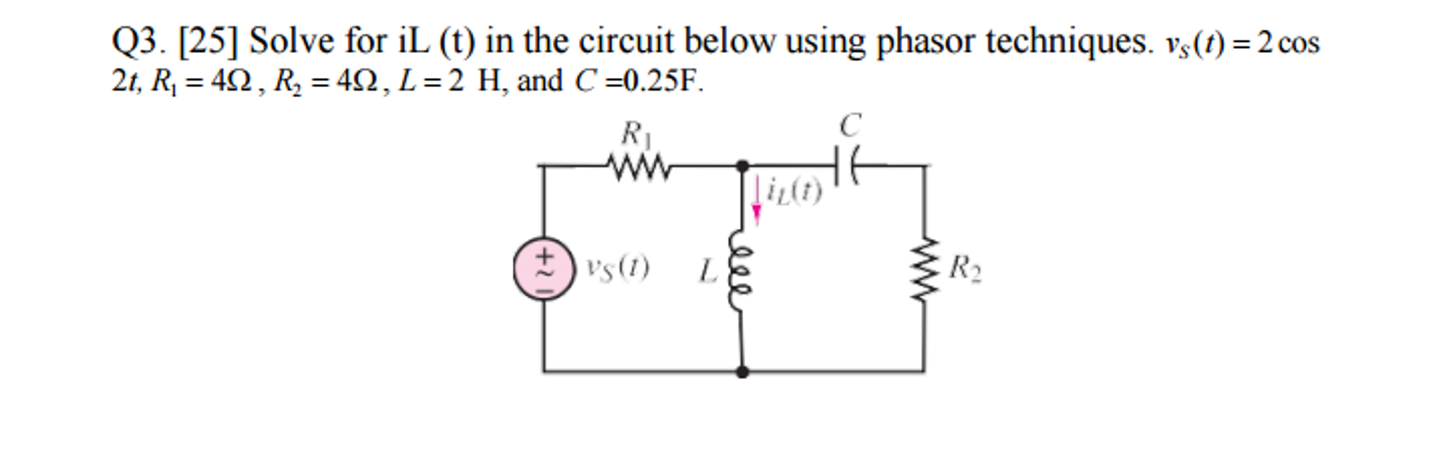 Solved Solve for iL (t) in the circuit below using phasor | Chegg.com
