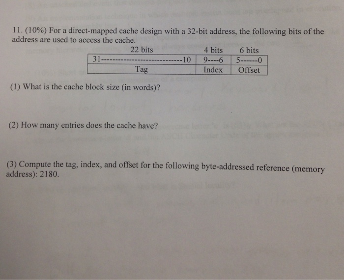 Solved For a direct-mapped cache design with a 32-bit | Chegg.com