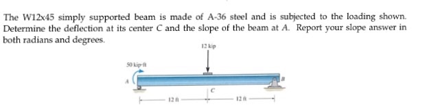 Solved The W12x45 simply supported beam is made of A-36 | Chegg.com