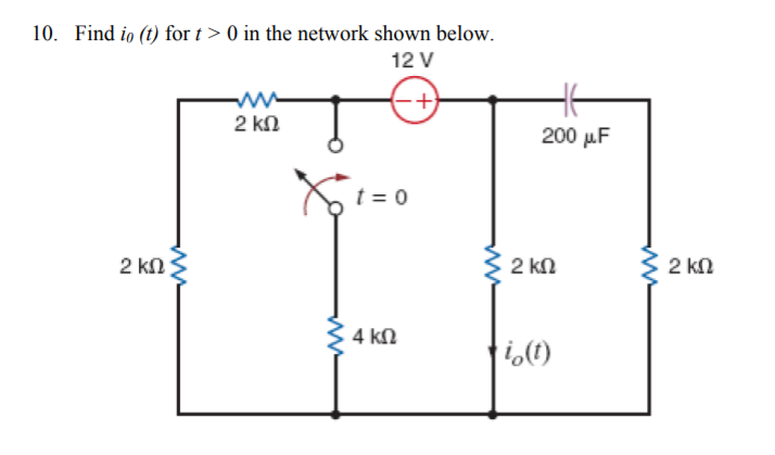 Solved 10. Find io (t) fort > 0 in the network shown below. | Chegg.com