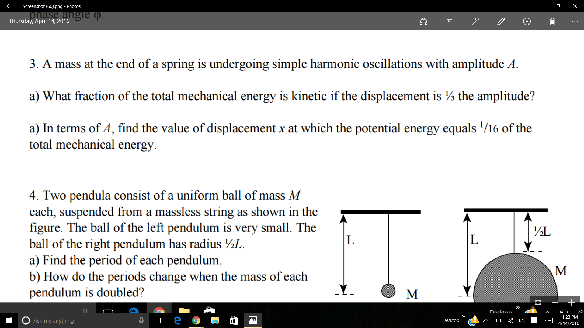 Solved A mass at the end of a spring is undergoing simple | Chegg.com