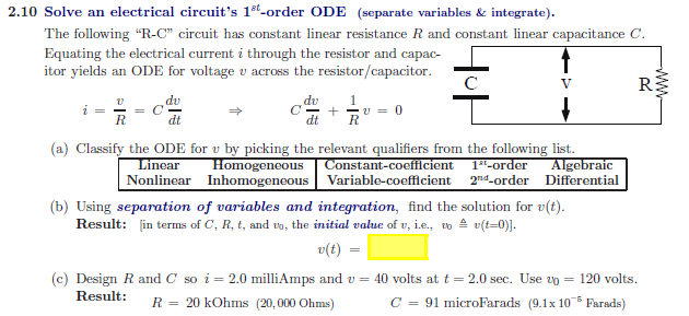Solved 2.10 Solve an electrical circuit's 1t-order ODE | Chegg.com