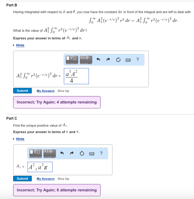 Solved Part B Having integrated with respect to φ and θ, you | Chegg.com